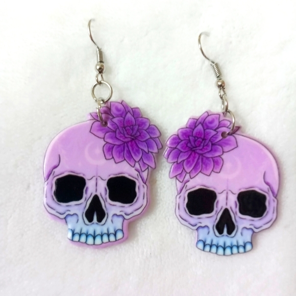 Jewelry | Purple Skull Flower Halloween Gothic Earrings | Poshmark